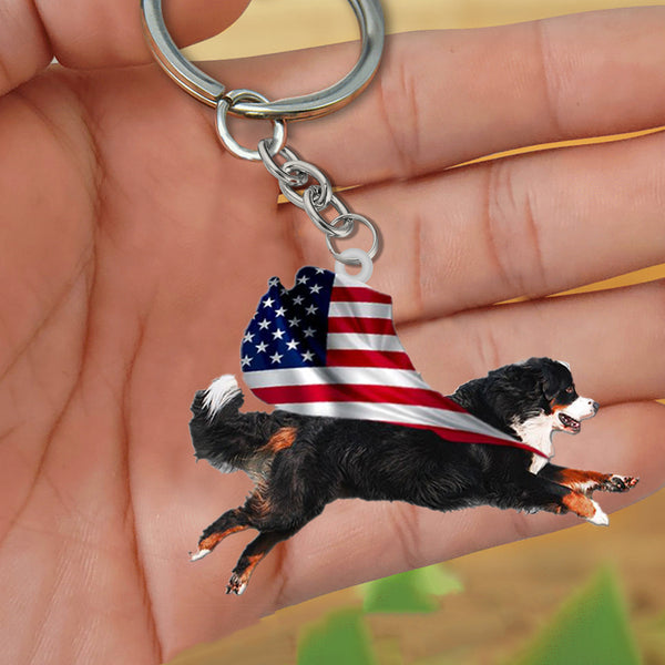 Bernese Mountain-Happy Independence Day Flat Acrylic Keychain - Noodever