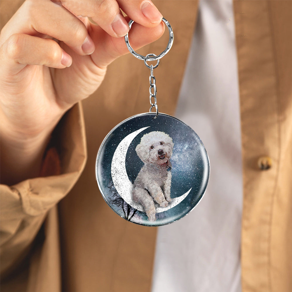 Bichon Frise-Stars and Moon-Round Resin Epoxy Metal Keychain - Noodever