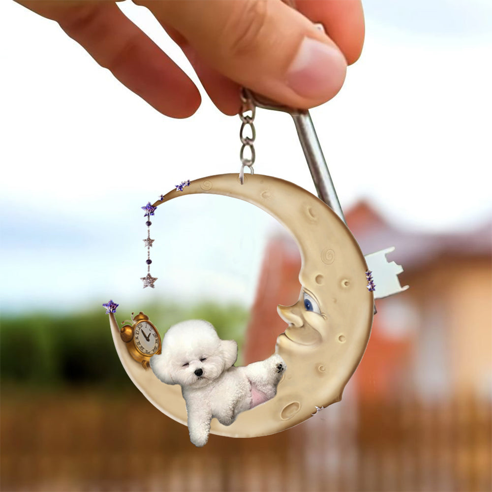 Bichon frise-Sleeping on the moon Keychain - Noodever