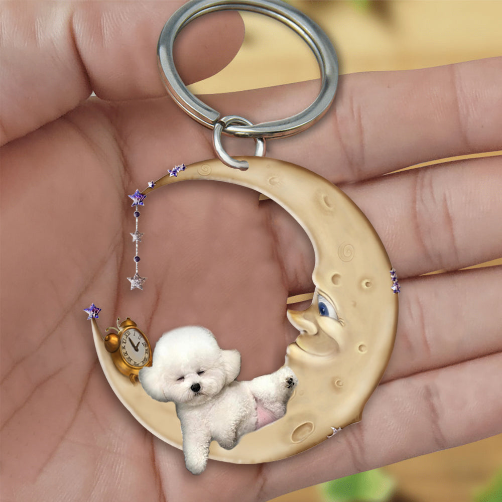 Bichon frise-Sleeping on the moon Keychain - Noodever