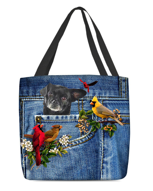 Black Chug-Cardinal & Dog Cloth Tote Bag - Noodever