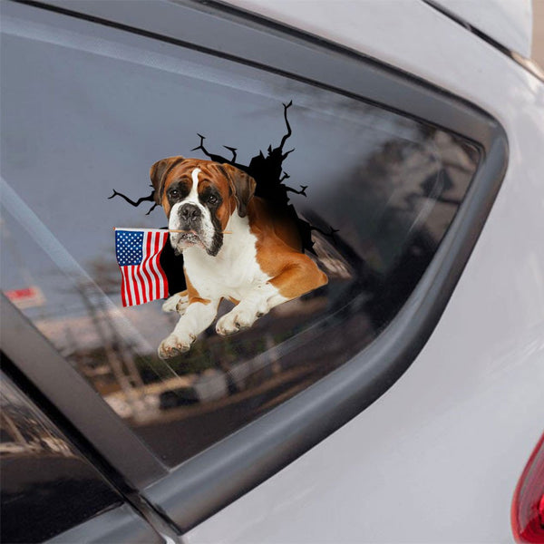 Boxer And American Flag Independent Day Car Sticker Decal - Noodever