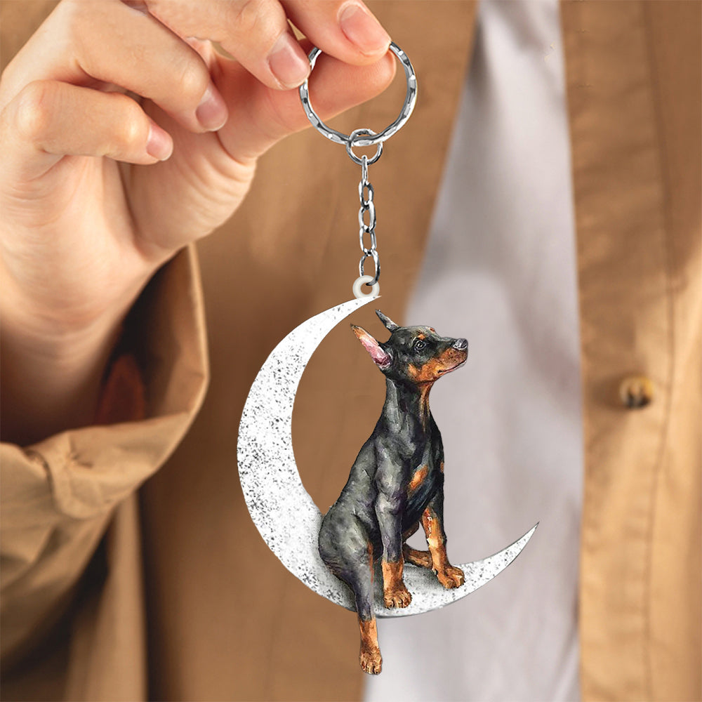 Doberman Pinscher-Sit On The Moon Keychain - Noodever