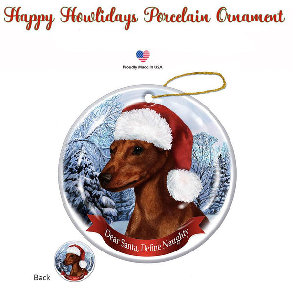 Miniature Pinscher (Red) Cropped Santa Hat Porcelain Christmas Ornamen ...