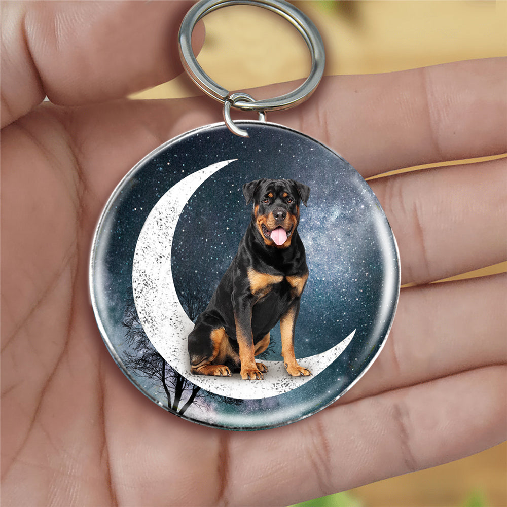 Rottweiler (1)-Stars and Moon-Round Resin Epoxy Metal Keychain - Noodever