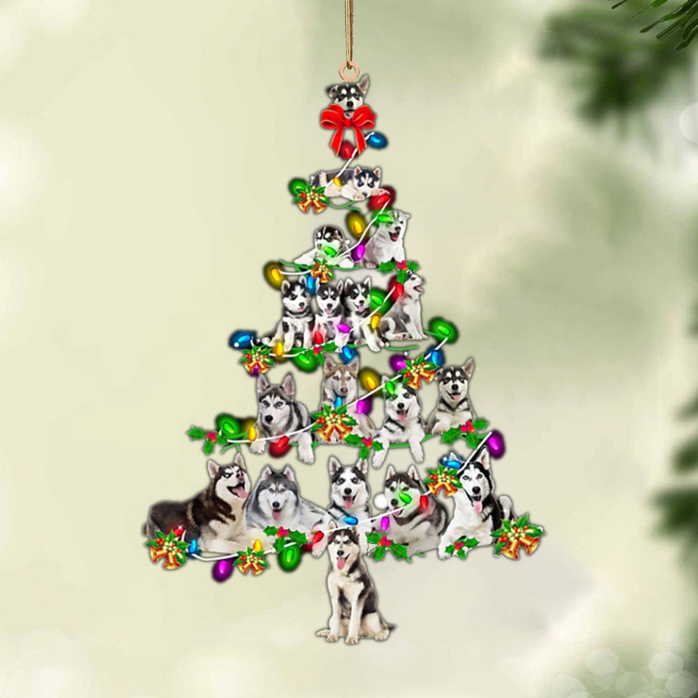 Siberian Husky-Christmas Tree Lights-Two Sided Ornament - Noodever
