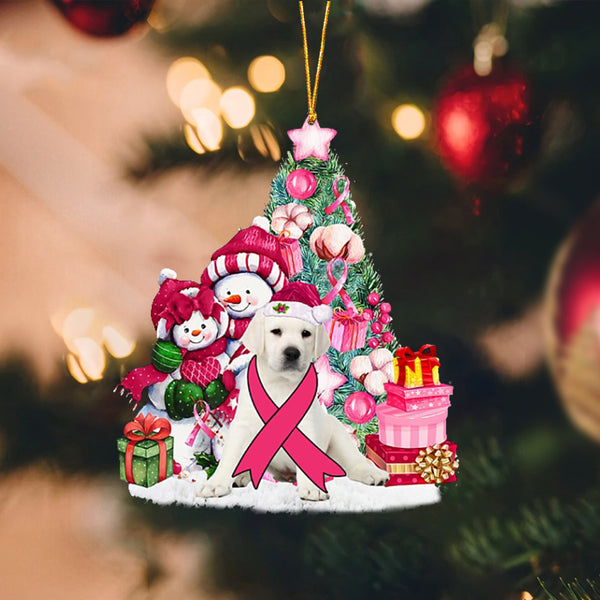 WHITE Labrador-Christmas in Pink-Two Sided Ornament - Noodever