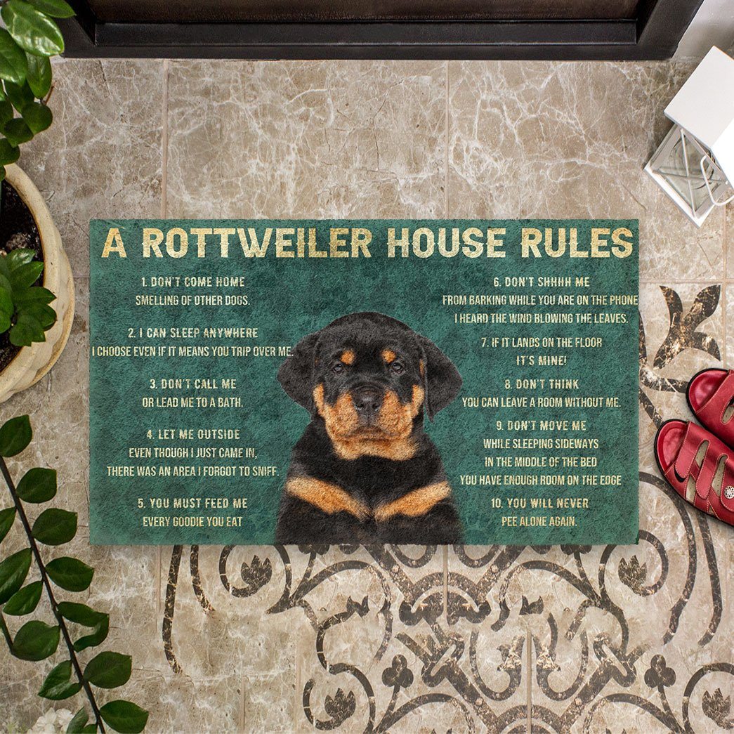 Noodever 3D House Rules Rottweiler Dog Doormat