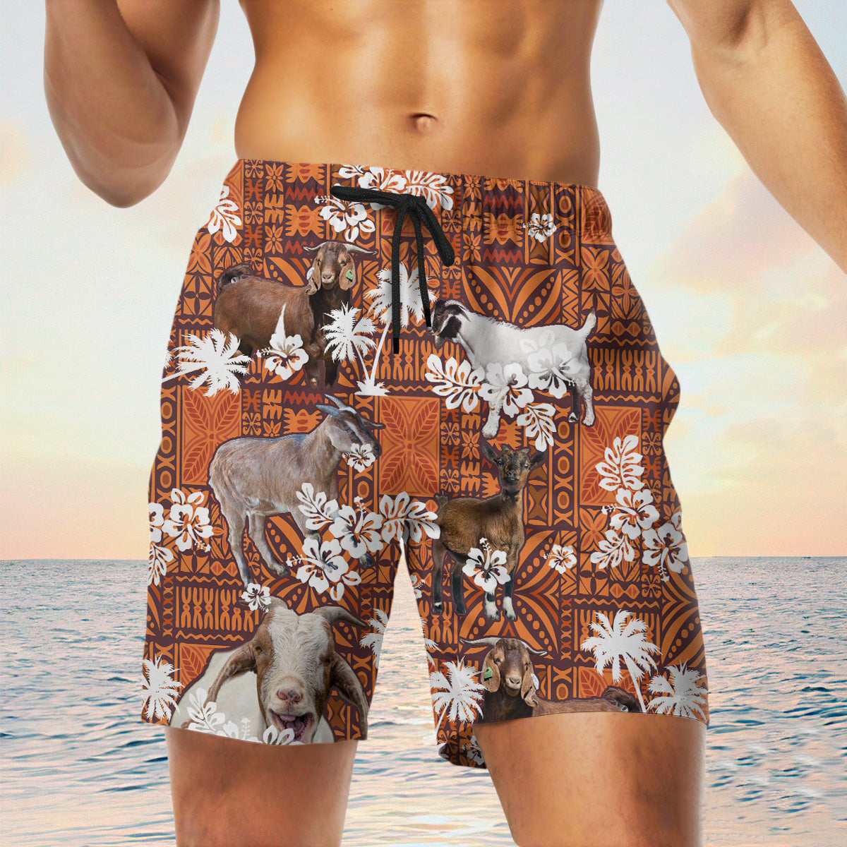 goat In Red Tribal Shorts - Noodever