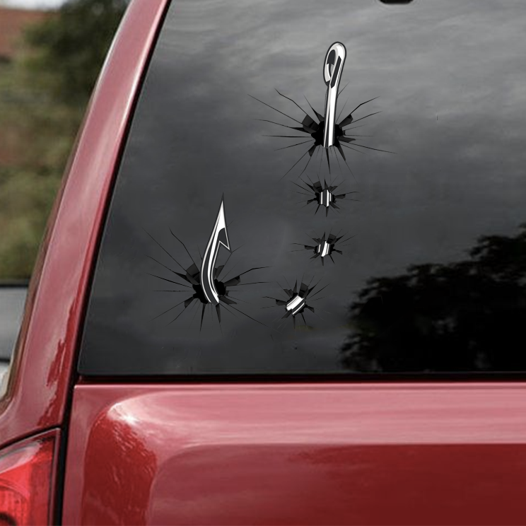 FISHING HOOK CRACK CAR STICKER - Noodever
