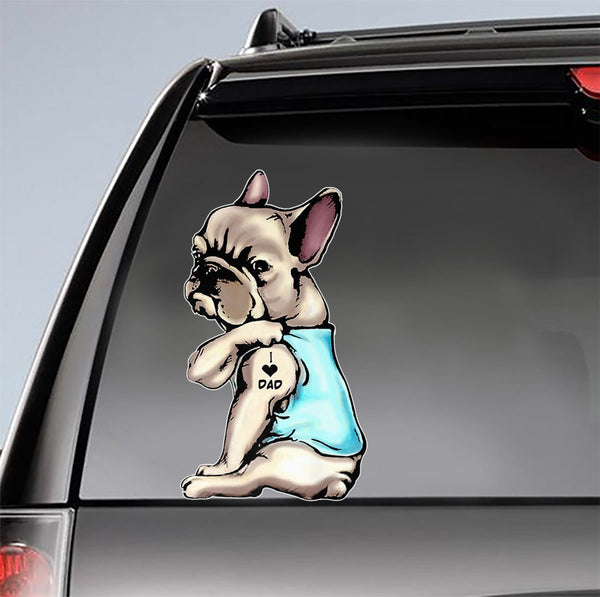 French Bulldog Tattoos I Love Dad Father's Day Car Sticker - Noodever
